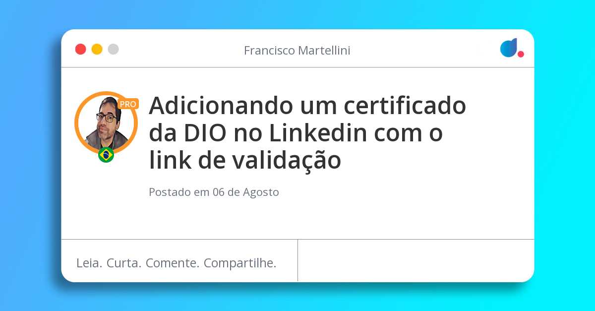 Adicionando um certificado da DIO no Linkedin com o link de validação
