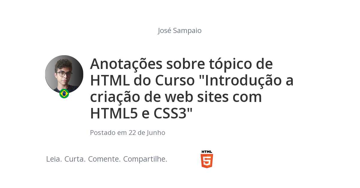 Anotações sobre tópico de HTML do Curso "Introdução a criação de web ...